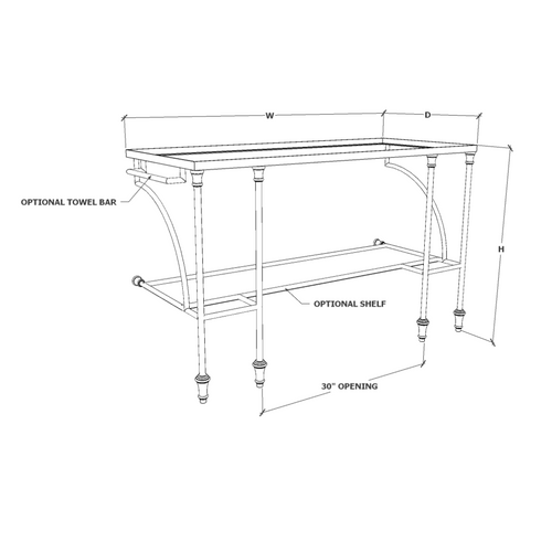 Double Open Vanity Base - 4 Leg